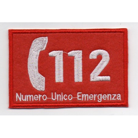 Patch Toppa Ricamata 112 Numero Unico Emergenza Rettangolare Termoadesivo
